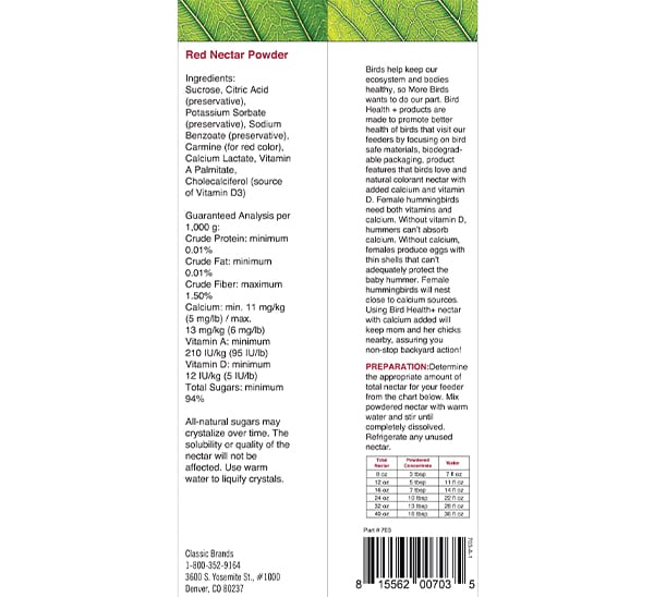 More Birds Powder Red Hummingbird Nectar 8oz | Calloway's Nursery